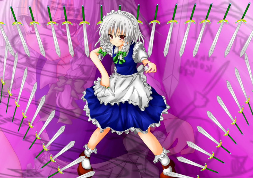 Safebooru - 1girl bow braid hair bow izayoi sakuya knife maid apron ...