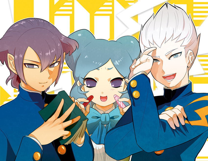 Safebooru - 1girl 2boys alpha (inazuma eleven) aqua hair beta (inazuma ...