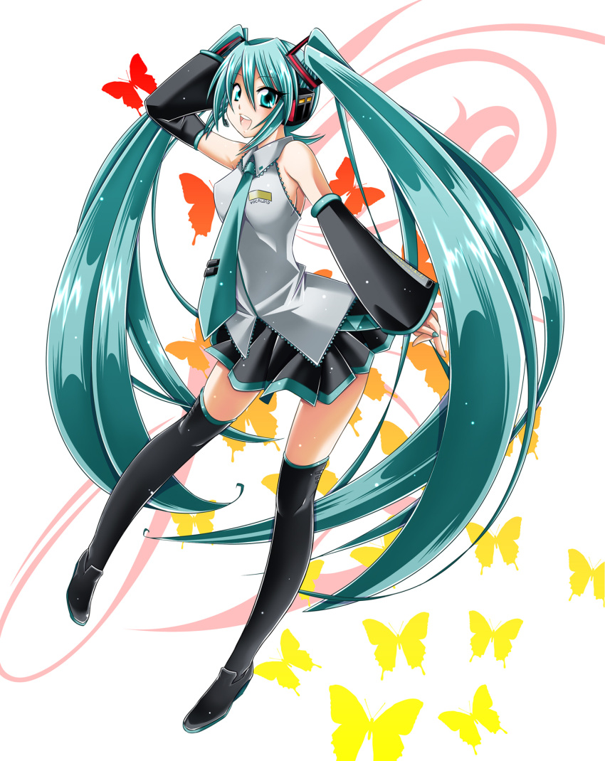 Safebooru - 1girl aqua eyes aqua hair arm up detached sleeves hanikura hatsune miku headset ...