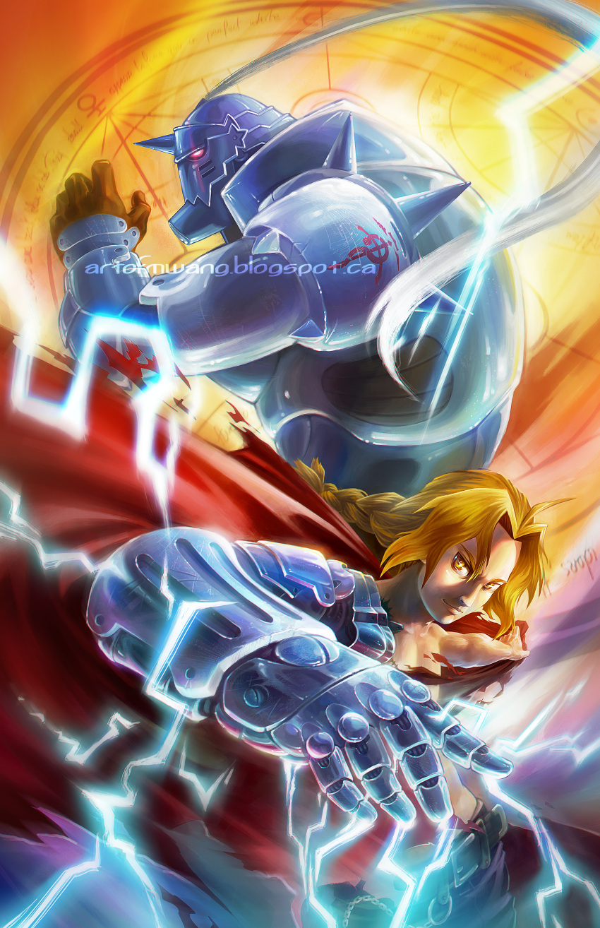 Safebooru - 2boys absurdres alphonse elric armor automail belt blonde hair braid brothers cyborg ...