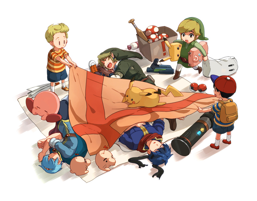 Safebooru - backpack bag baseball bat black eyes black hair blonde hair blue hair doseisan fire ...