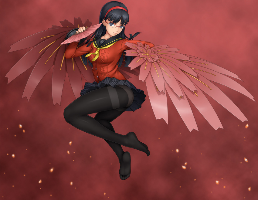 Safebooru - 1girl amagi yukiko black eyes black hair black legwear fan feet folding fan glasses ...