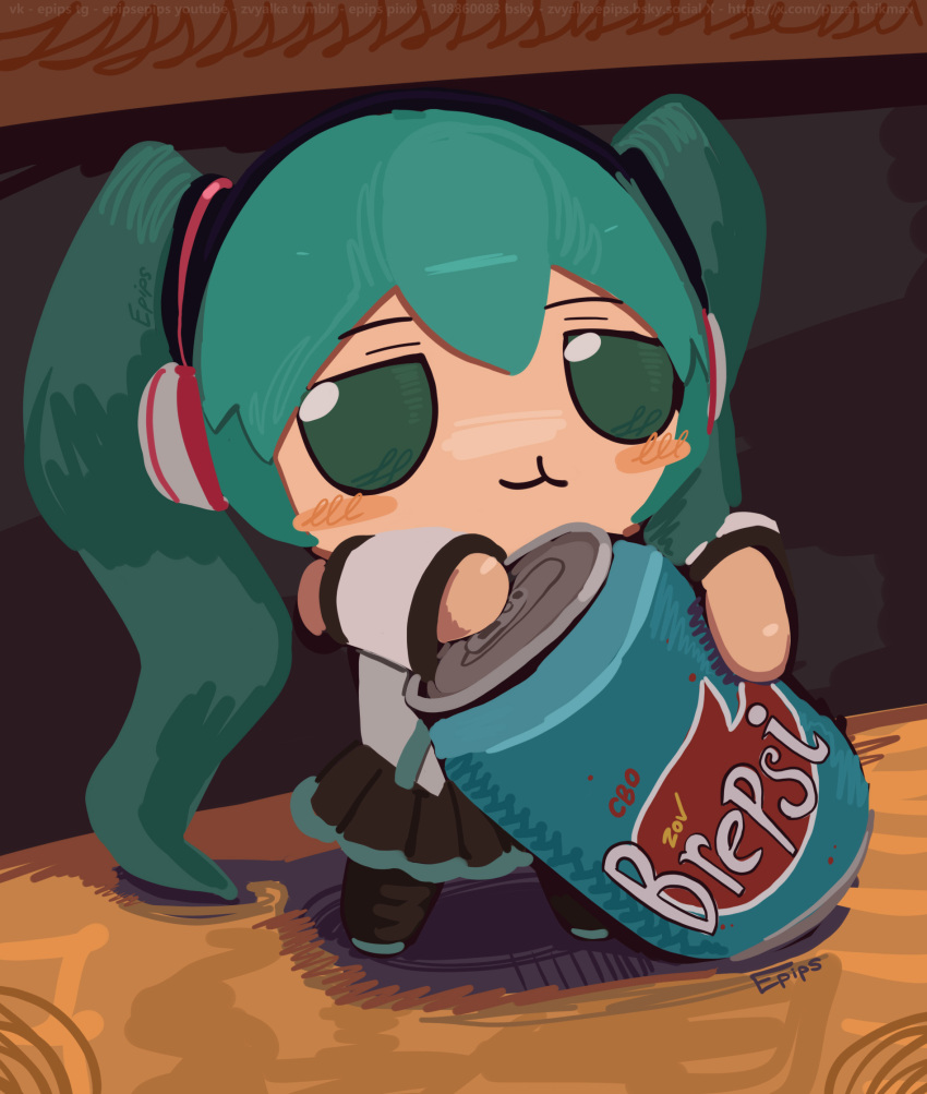 Safebooru - 1girl aqua hair blush stickers can chibi chibi only closed ...