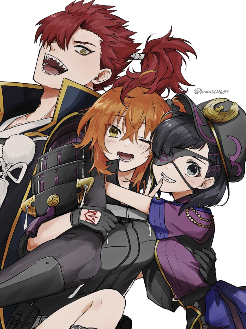 Safebooru - 1boy 2girls ahoge black gloves black hair command spell ...