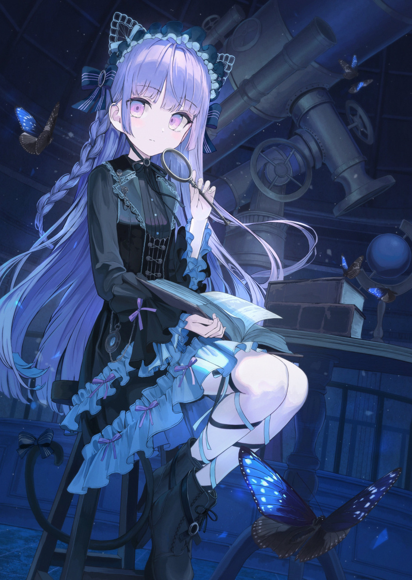 Safebooru - 1girl absurdres blunt bangs book boots bow braid bug butterfly closed mouth dress ...