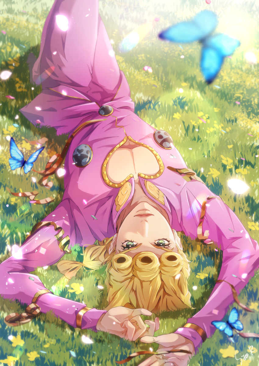 Safebooru - 1boy absurdres blonde hair blue butterfly braid bug butterfly confetti eyelashes ...