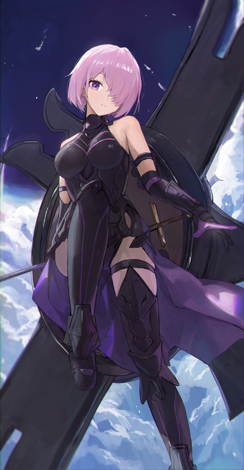 Safebooru - 1girl absurdres armor armored leotard bare shoulders black armor breastplate cape ...