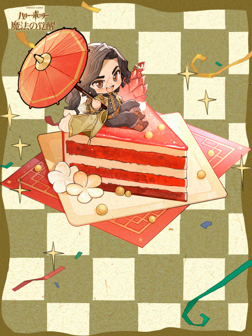 Safebooru - 1boy black hair brown eyes cake cake slice chibi commentary ...