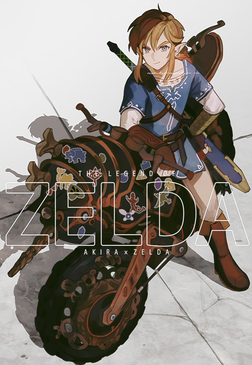 Safebooru - 1boy akira (manga) arm rest artist name belt blonde hair blue eyes blue tunic boots ...