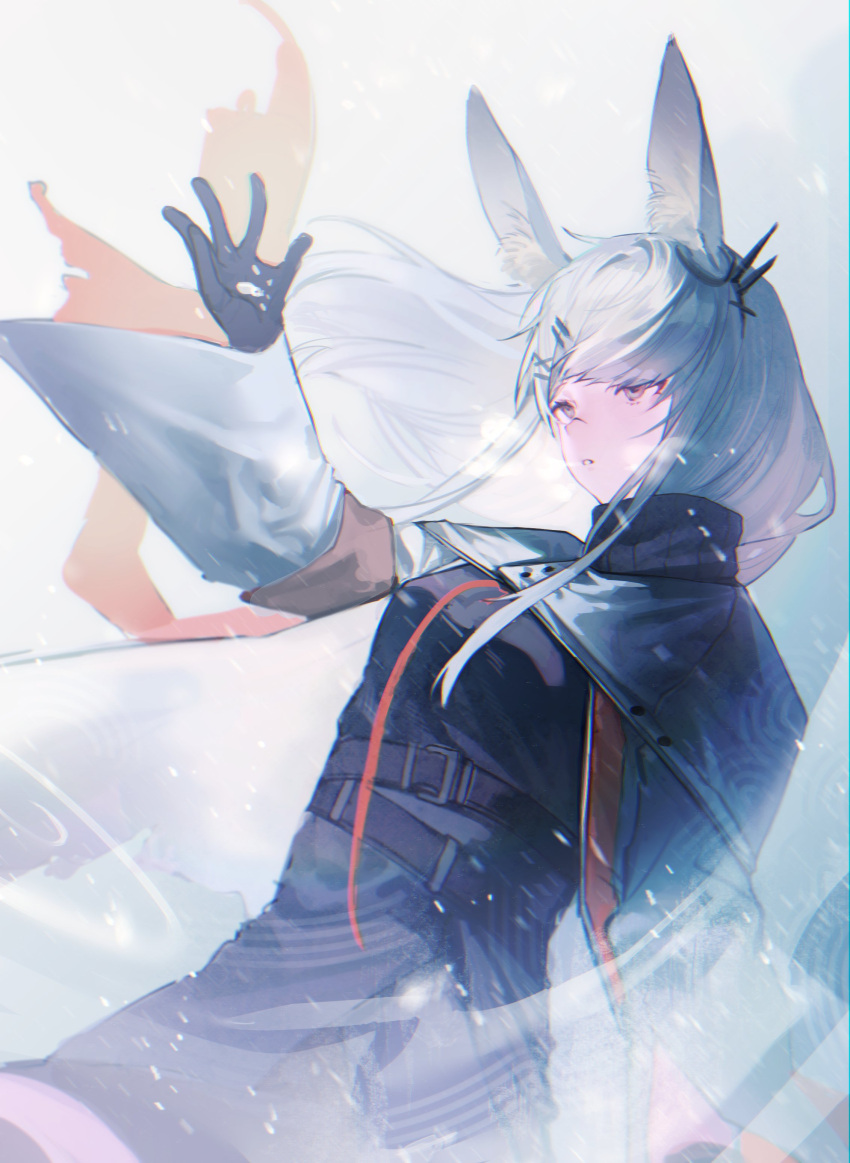 Safebooru - 1girl absurdres animal ears arknights arm at side armband black dress cape ...