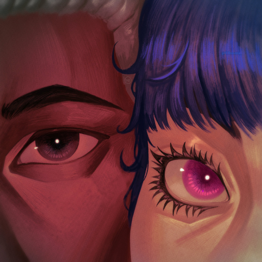 Safebooru - 0homi 1boy 1girl absurdres arcane: league of legends blue hair brown eyes close-up ...