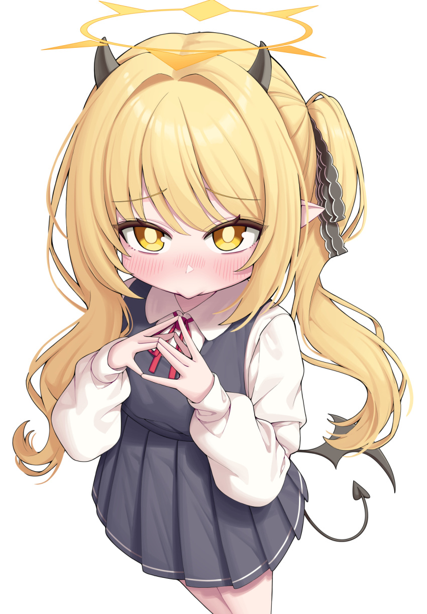 Safebooru - 1girl black horns black ribbon black skirt black wings blonde hair blue archive ...
