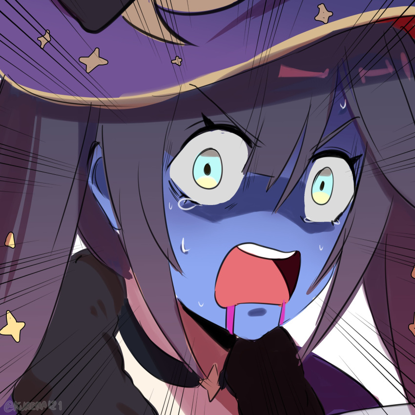 Safebooru - 1girl absurdres aqua eyes black choker black hair blue skin ...
