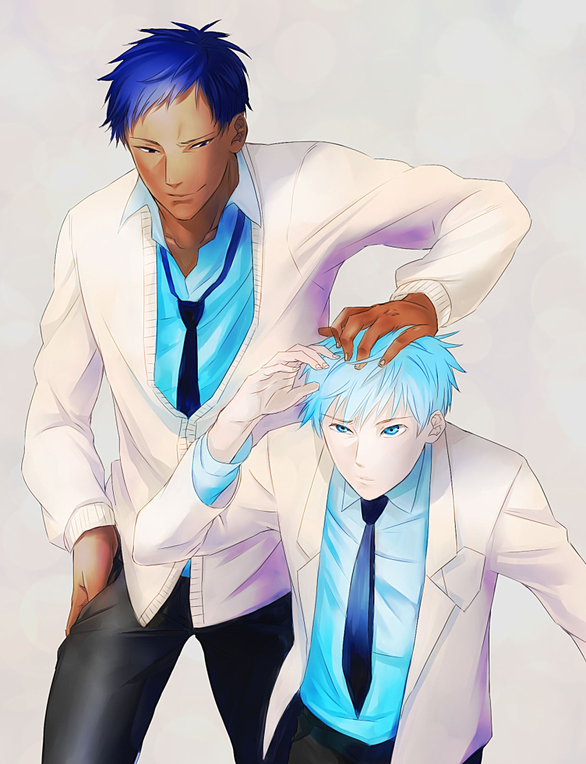 Safebooru 2boys Aomine Daiki Blue Eyes Blue Hair Dark Skin Hair 2861