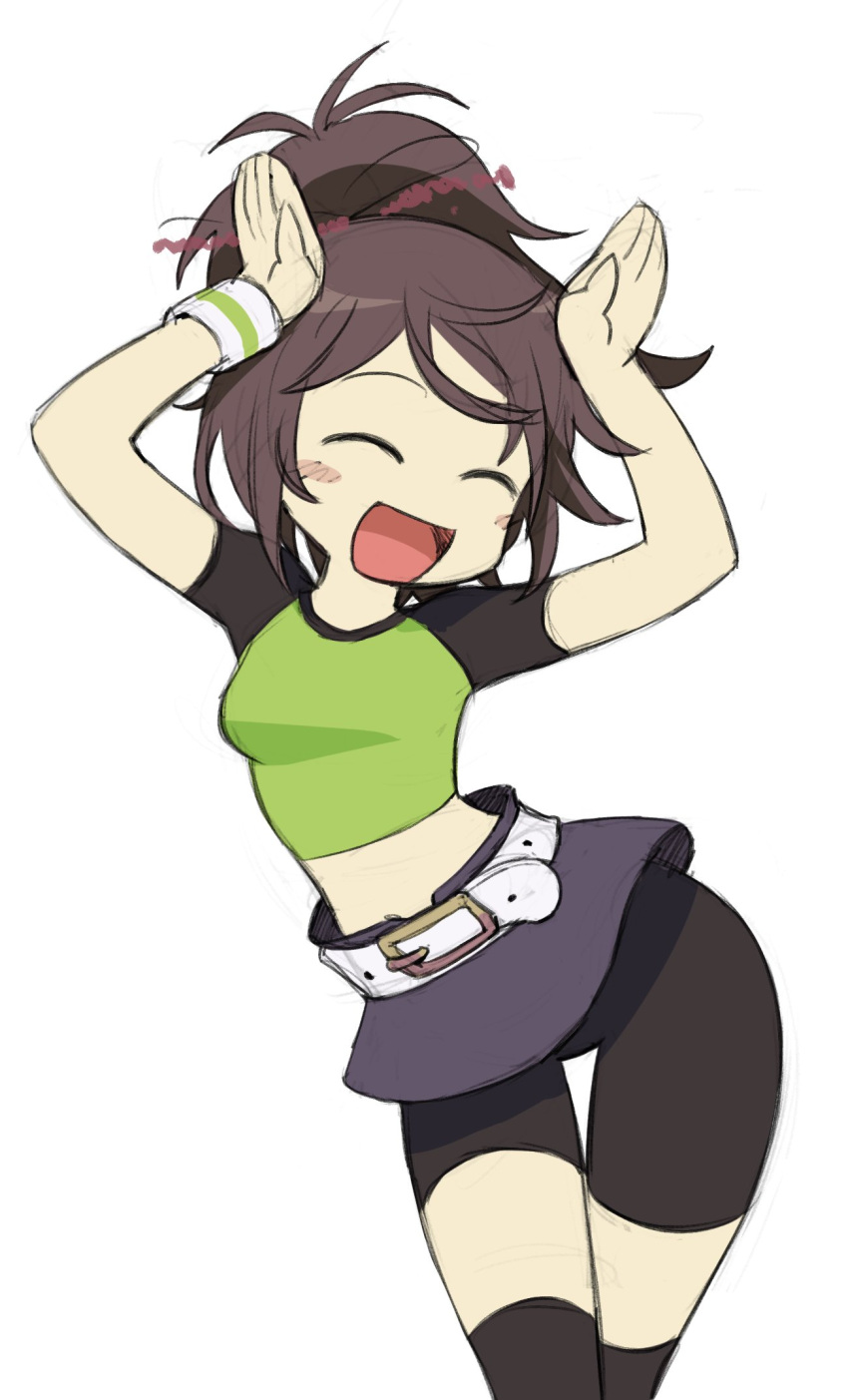 Safebooru - 1girl ^ ^ belt bike shorts bike shorts under skirt black thighhighs blush breasts ...