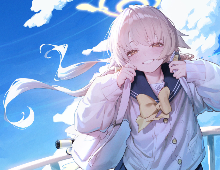 Safebooru - 1girl black cola blonde hair blue archive blue sailor collar blue skirt blue sky ...