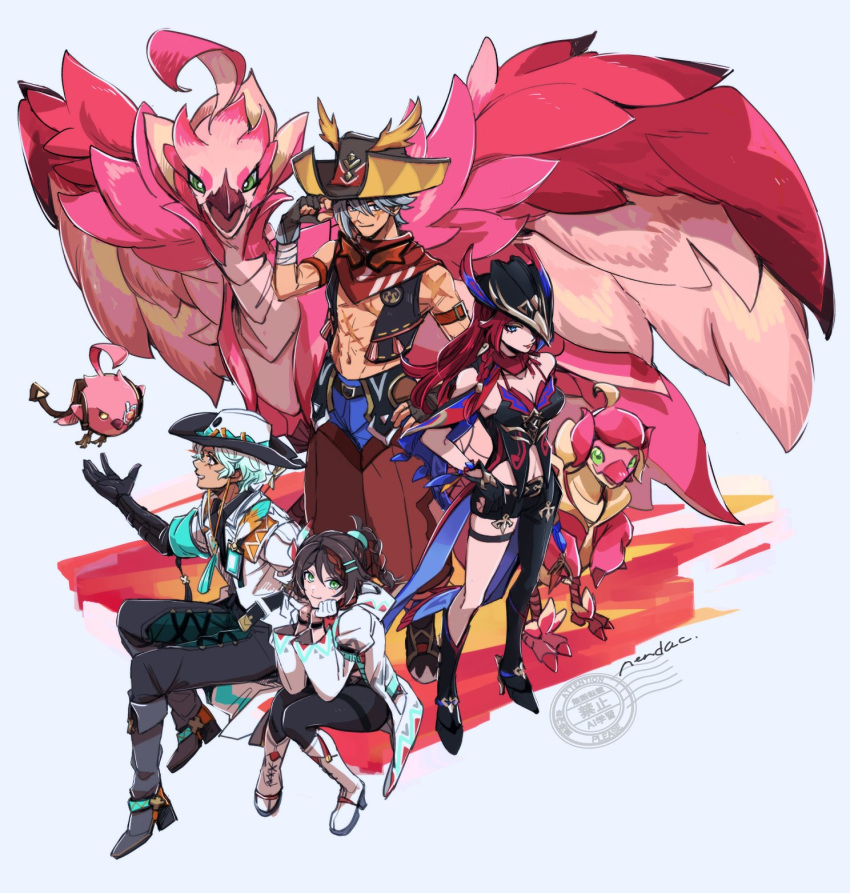 Safebooru - 2boys 2girls arm up asymmetrical clothes blue eyes boots ...