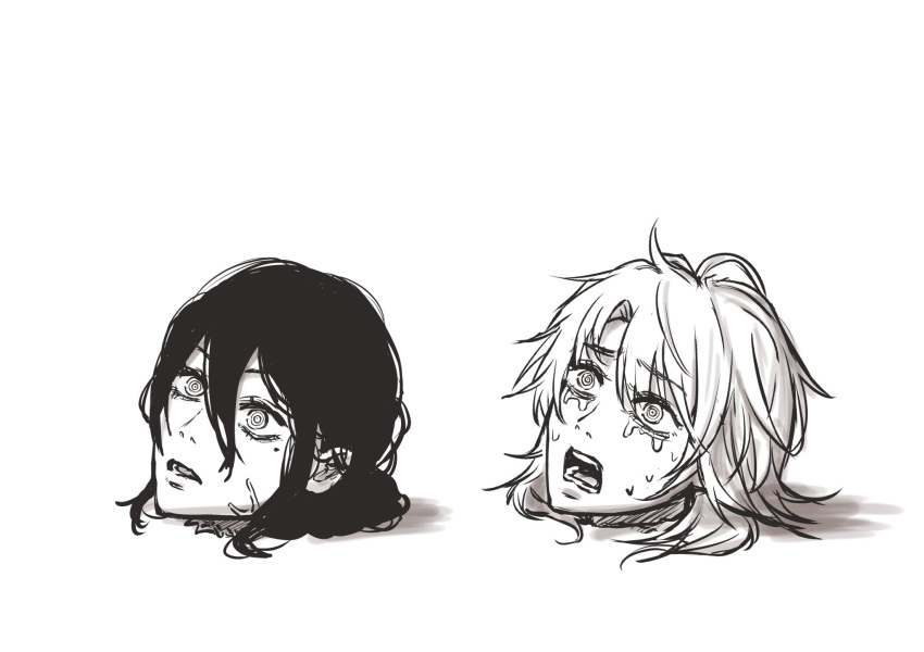 Safebooru - 2girls chainsaw man crying crying with eyes open greyscale ...