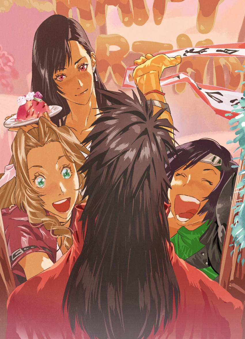 Safebooru - 1boy 200 percent 3girls absurdres aerith gainsborough arm up birthday birthday cake ...