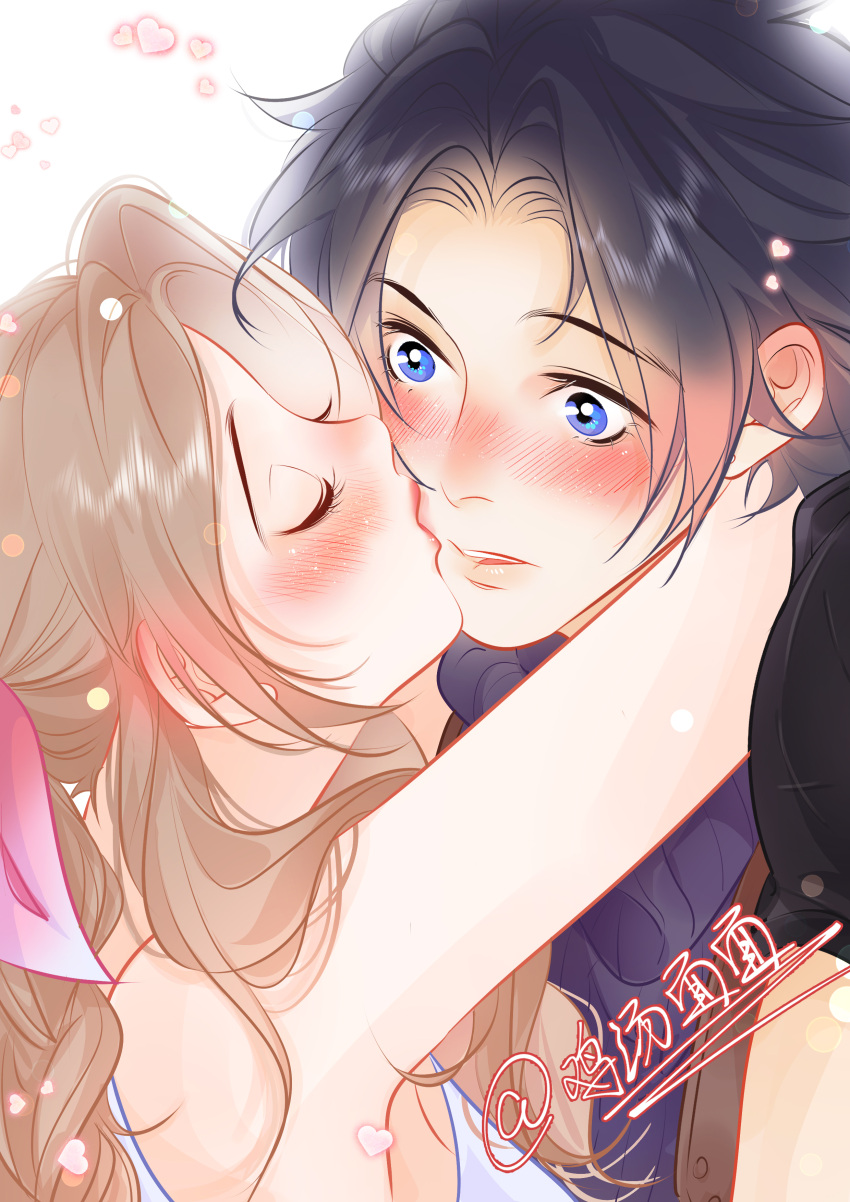 Safebooru - 1boy 1girl absurdres aerith gainsborough armor arms around neck bare arms bare ...