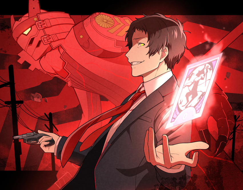 Safebooru - 1boy absurdres adachi tooru armor black hair black jacket black suit collared shirt ...