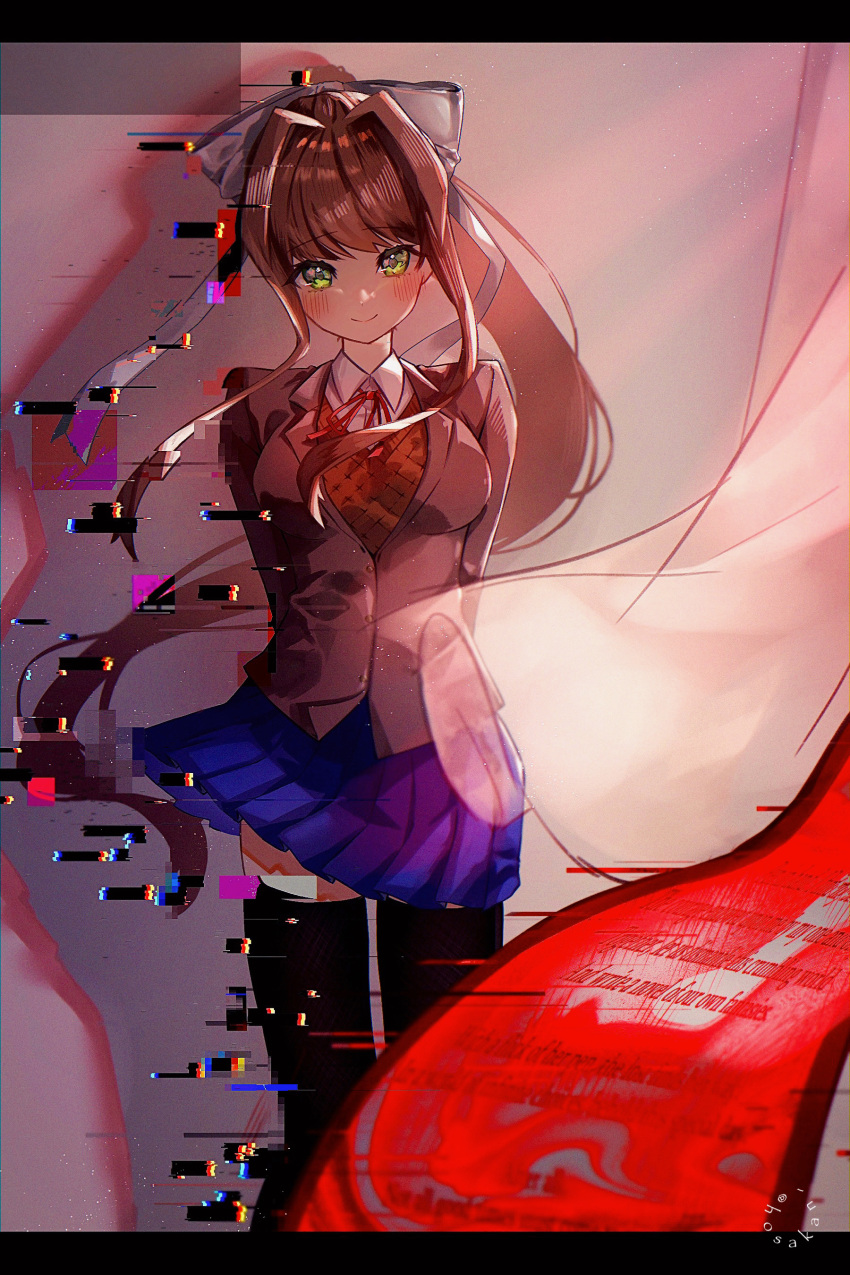 Safebooru - 1girl 902xq absurdres arms behind back black thighhighs blazer blue skirt blush ...