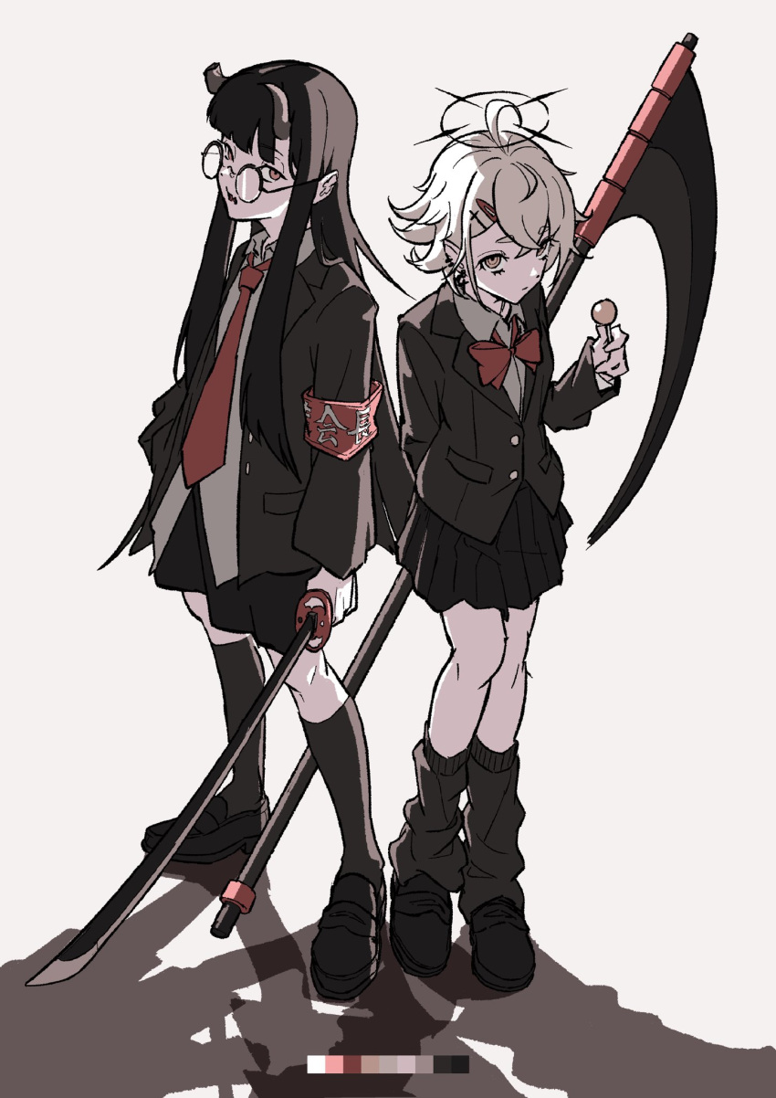 Safebooru - 2girls ahoge blunt bangs bow bowtie broken horn candy check ...