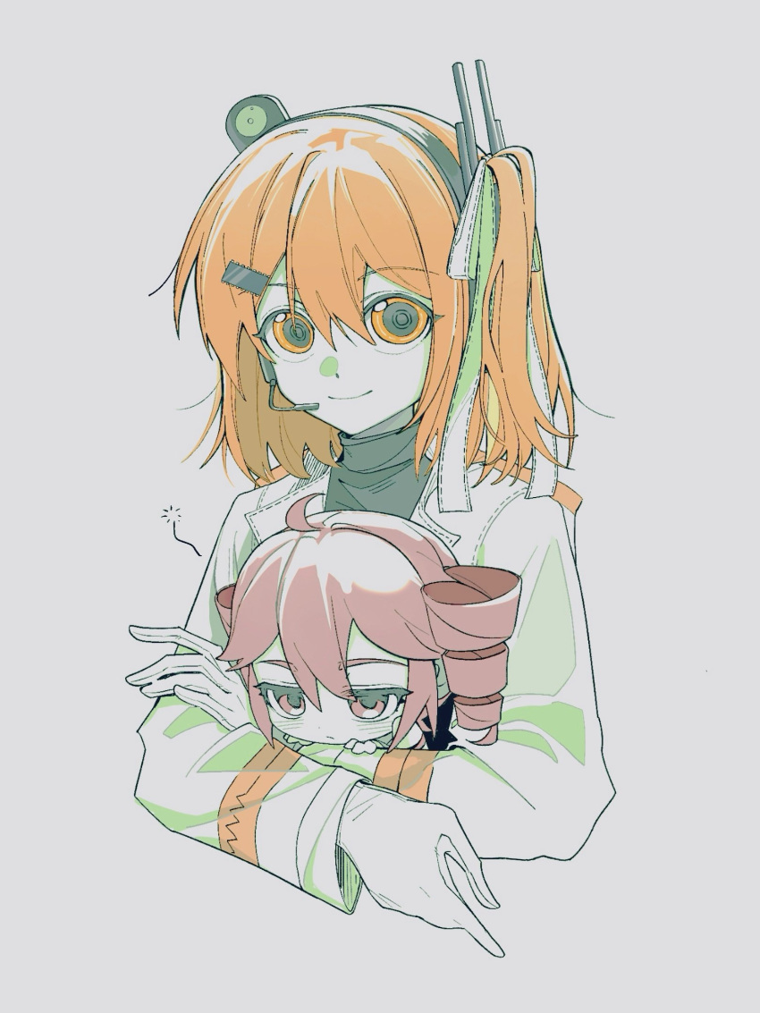 Safebooru - 2girls a.i. voice adachi rei ahoge black shirt carrying chibi child carry cropped ...