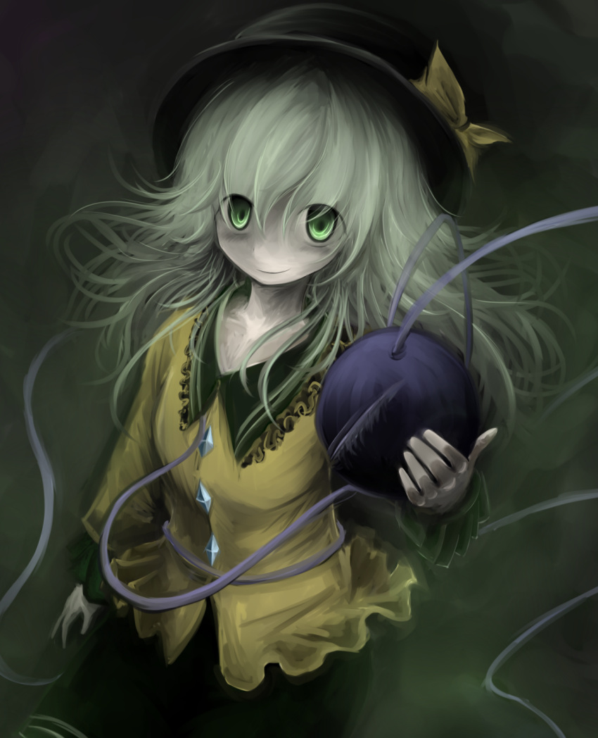 Safebooru - 1girl closed eyes creepy green eyes green hair highres ...