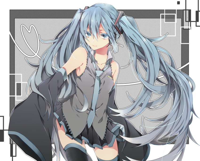 Safebooru - 1girl aqua eyes aqua hair black legwear detached sleeves hatsune miku highres long ...