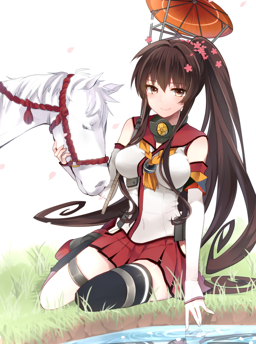 Safebooru - 1girl black legwear breasts brown eyes brown hair detached sleeves highres horse ...