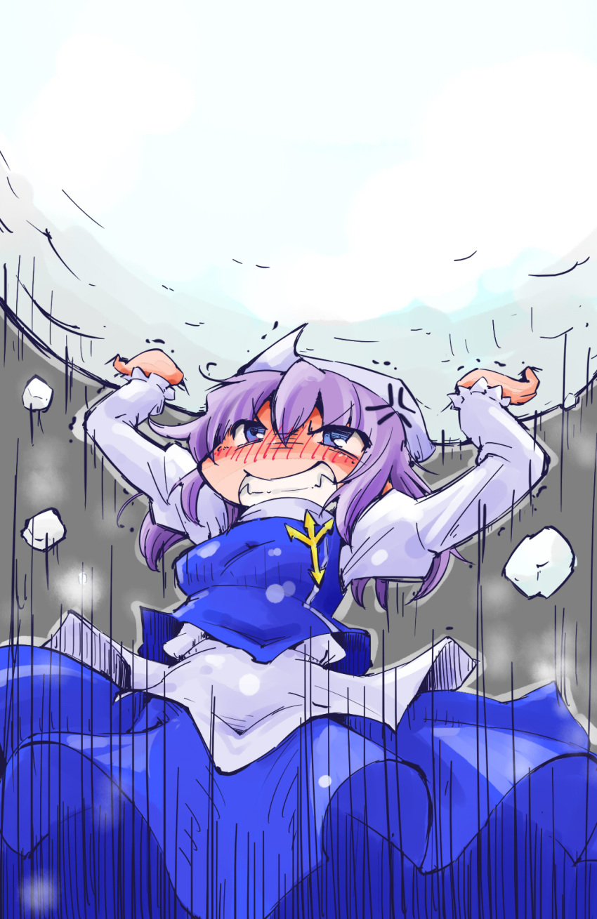 Safebooru - 1girl anger vein blue eyes blush dress hat highres lavender hair letty whiterock ...
