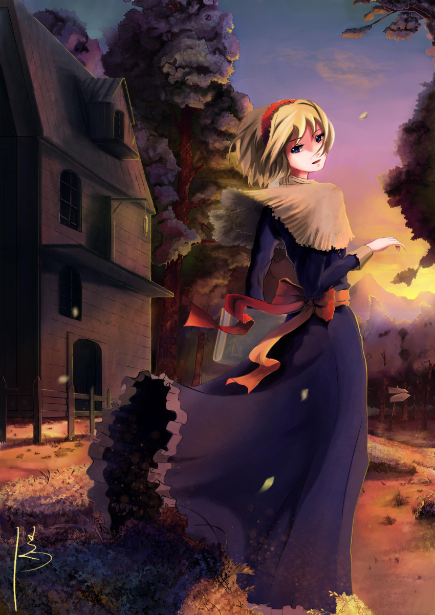 Safebooru - 1girl absurdres alice margatroid arm up blonde hair blue dress blue eyes book ...