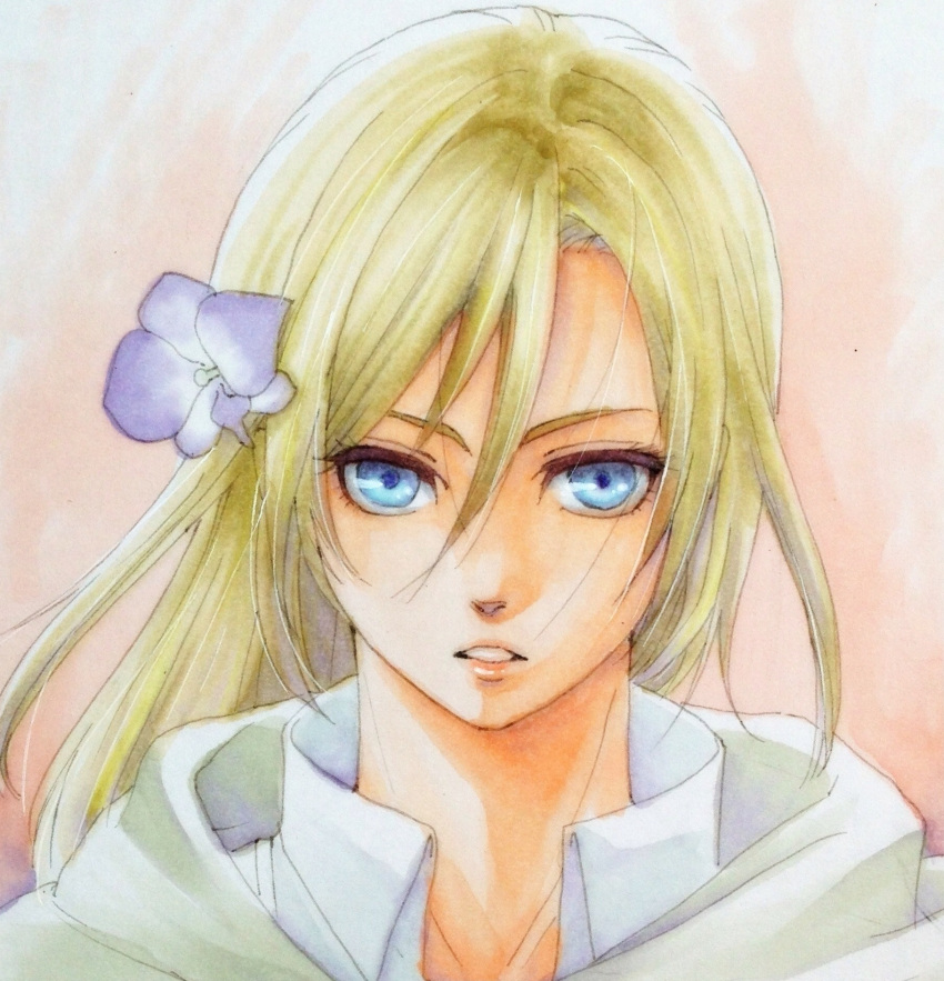 Safebooru - 1girl bangs blonde hair blue eyes christa renz face flower ...