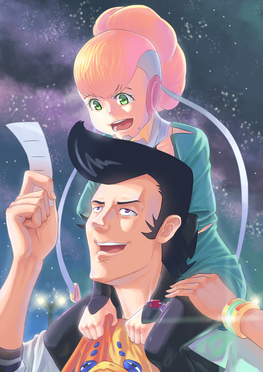 Safebooru - 1boy 1girl absurdres adelie (space dandy) black hair black ...