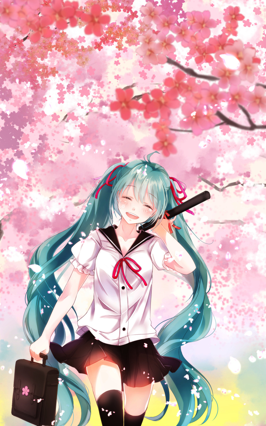 Safebooru - 1girl ^ ^ ahoge cherry blossoms closed eyes diploma ...