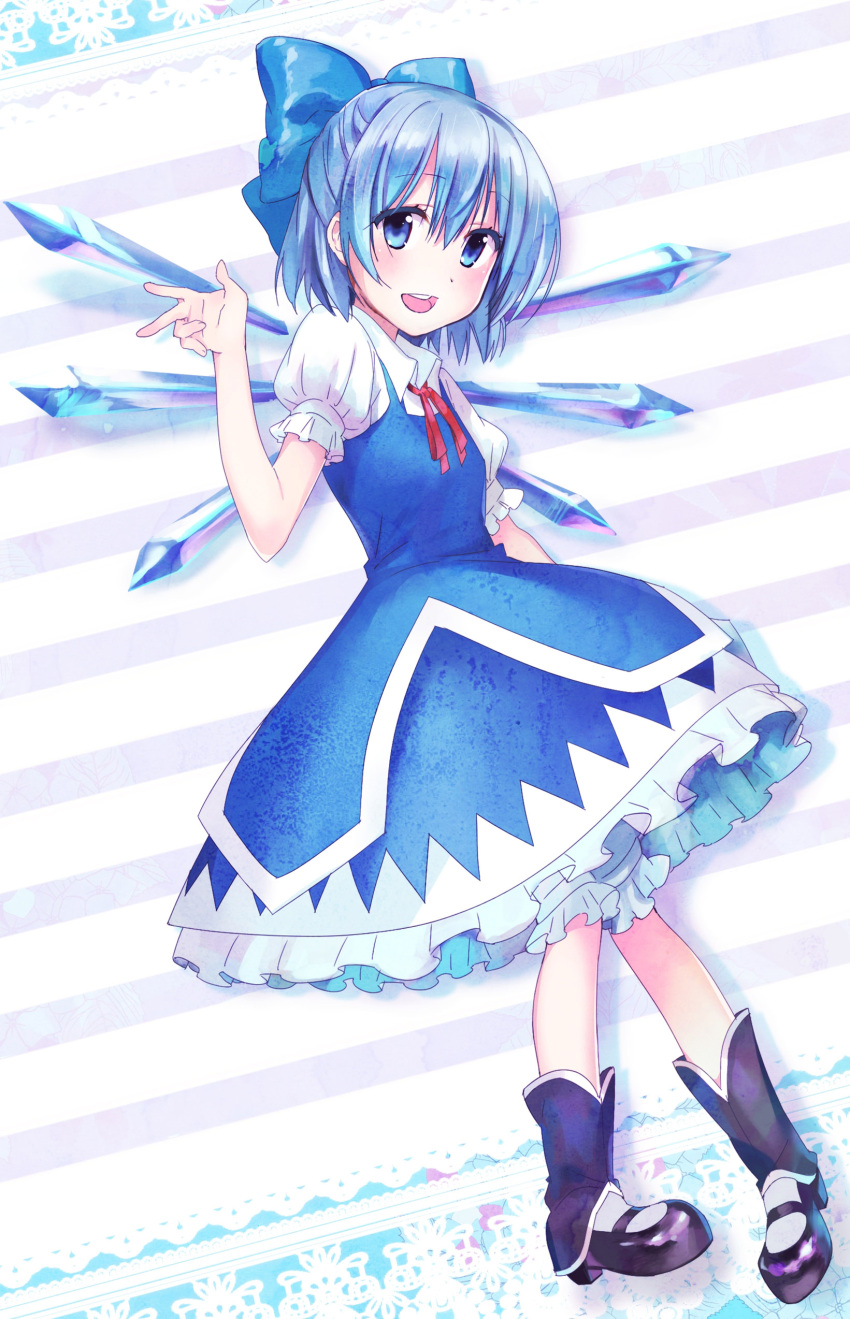 Safebooru - 1girl absurdres ancomomomo blue eyes blue hair bow cirno dress hair bow highres open ...