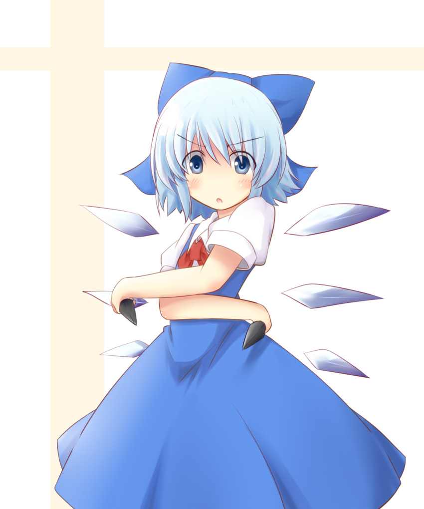Safebooru - 1girl :o blue eyes blue hair bow chiro-minami cirno crossed ...