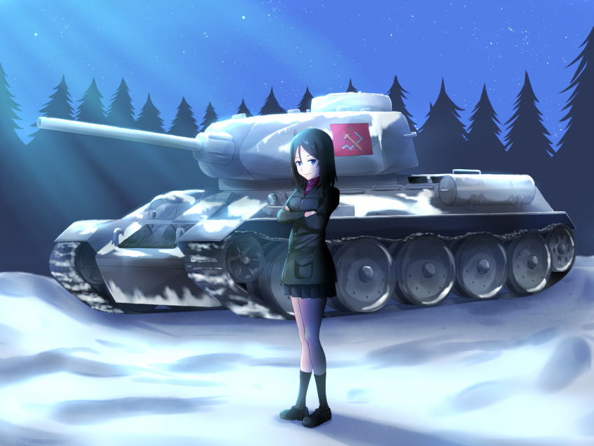 Safebooru - 1girl black hair black legwear blue eyes crossed arms girls ...