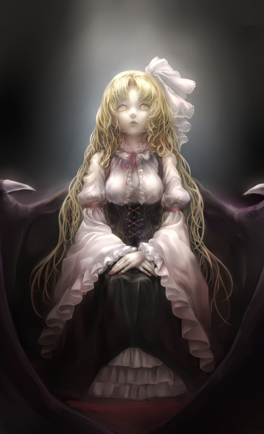 Safebooru - 1girl absurdres bat wings blonde hair dress grape-kun ganbaranai highres kurumi ...