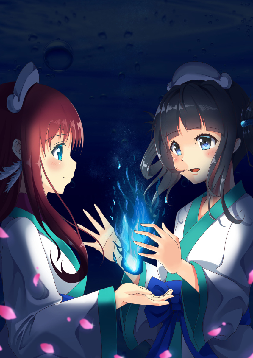 Safebooru - 2girls absurdres black hair blue eyes boy30422 brown hair ...