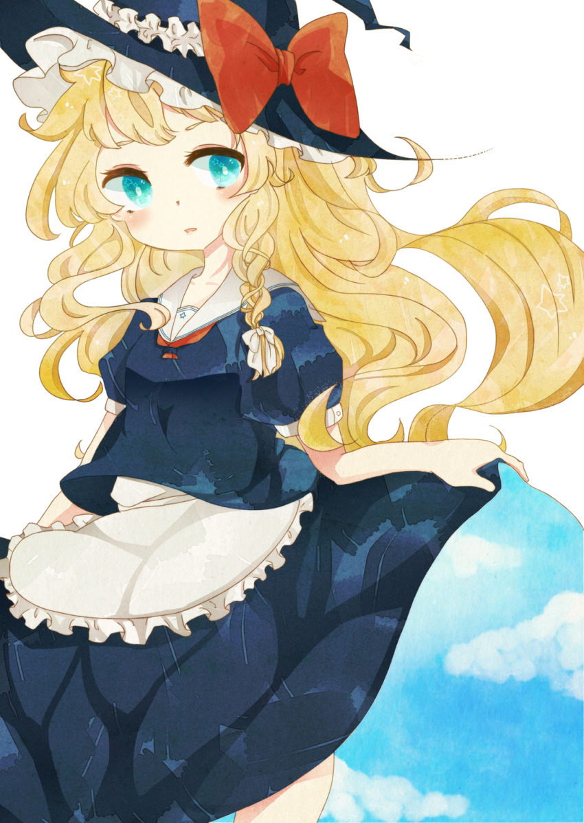 Safebooru - 1girl apron blonde hair blue eyes bow braid dress dress lift frilled hat hair bow ...