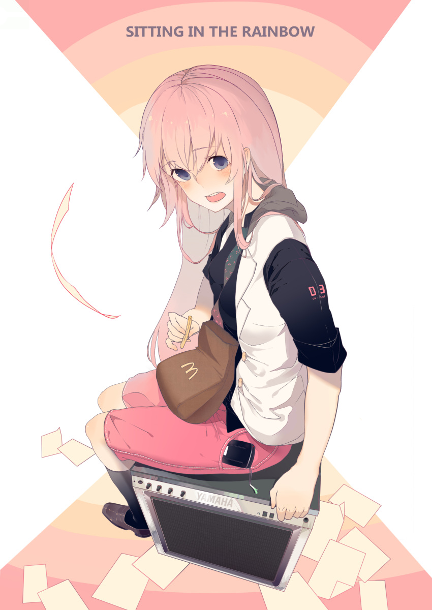 Safebooru - 1girl absurdres amplifier blue eyes blush cellphone french fries from above highres ...
