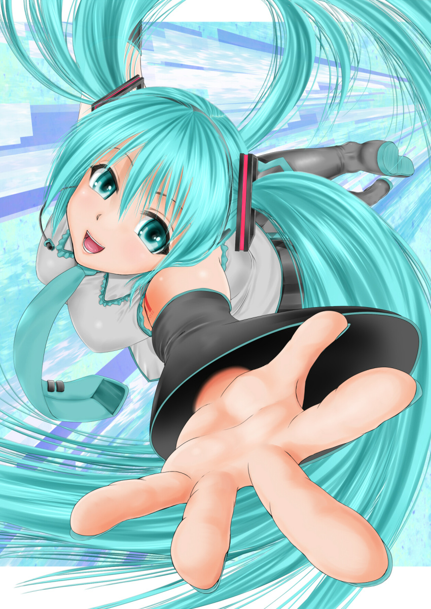 Safebooru - 1girl aqua eyes aqua hair black legwear boots detached sleeves hatsune miku highres ...