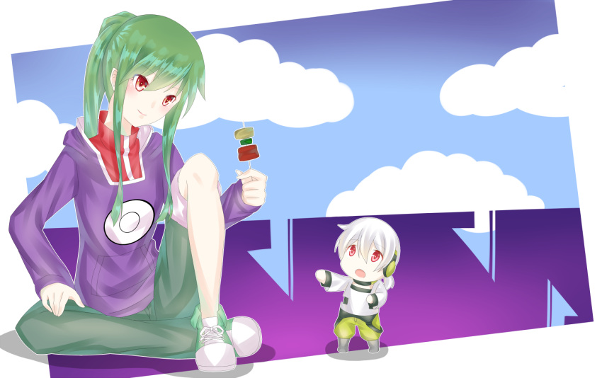 Safebooru - barbecue chibi green hair headphones hoodie kagerou project ...