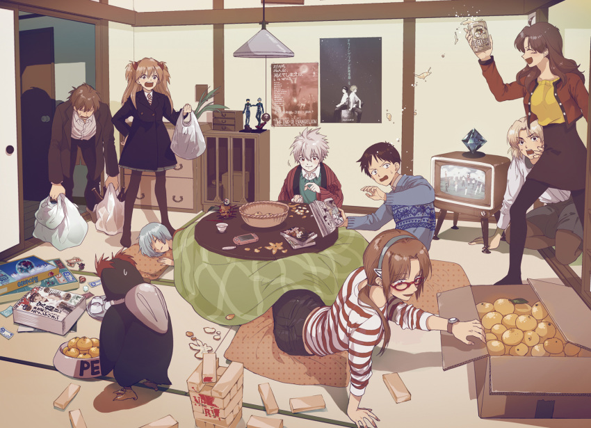 Safebooru - 3boys 5girls akagi ritsuko ayanami rei food fruit ikari ...