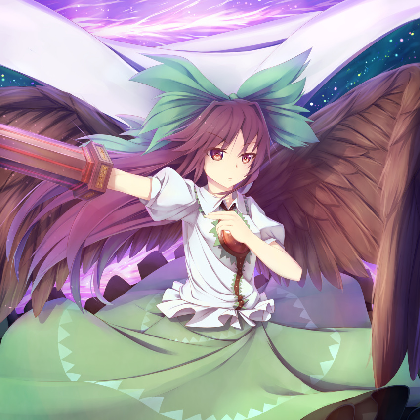 Safebooru - 1girl absurdres black hair black wings bow cape control rod ...