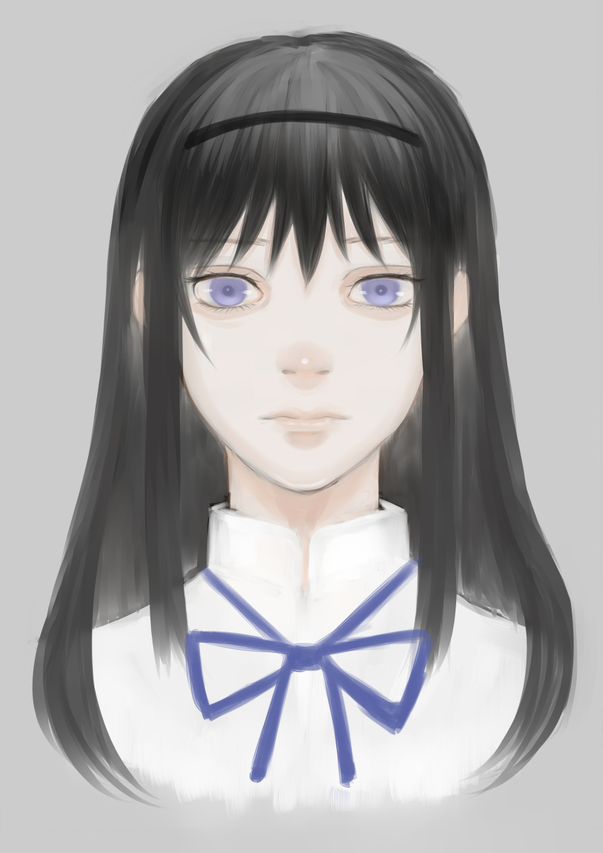 Safebooru - 1girl absurdres akemi homura black hair grey background highres long hair looking at ...