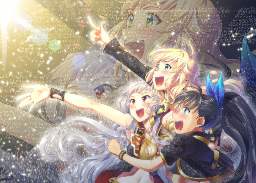 Safebooru - 3girls ahoge antenna hair blue eyes bow bracelet breasts cleavage ganaha hibiki ...