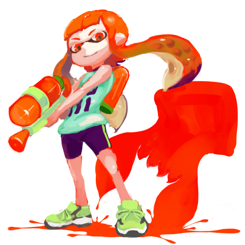 Safebooru - gun highres inkling likuru long hair nintendo orange eyes ...